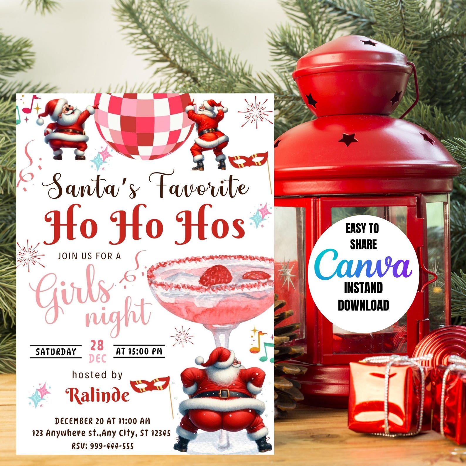 Funny Christmas Party Invitation,santa's Favorite Ho Ho Hos,girls Night ...