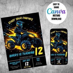 14TH ATV Birthday Invitation,quad Bike Party Ticket,editable Canva ...