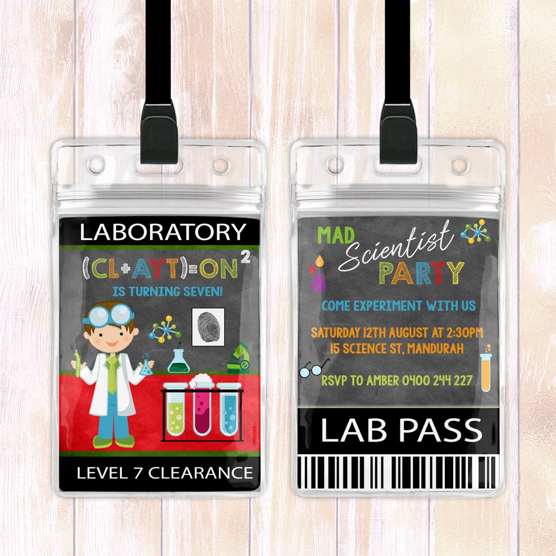 DIGITAL DOWNLOAD VIP Lanyard Science Scientist Birthday Invitation We ...