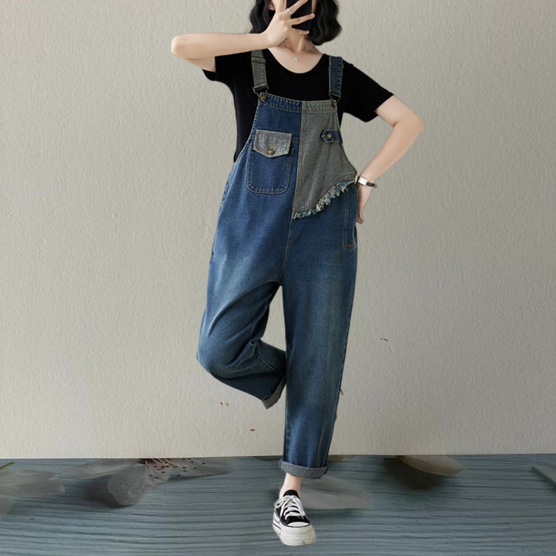 Denim Overalls Shorts, Loose Fit Overalls, Plus Size, Women's Vintage ...