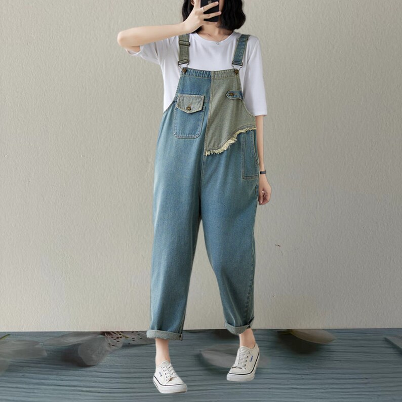 Denim Overalls Shorts, Loose Fit Overalls, Plus Size, Women's Vintage ...