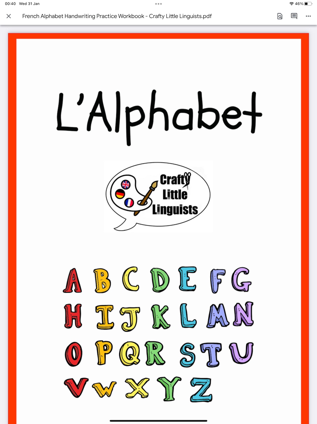 French Alphabet Handwriting Workbook by Crafty Little Linguists - Etsy