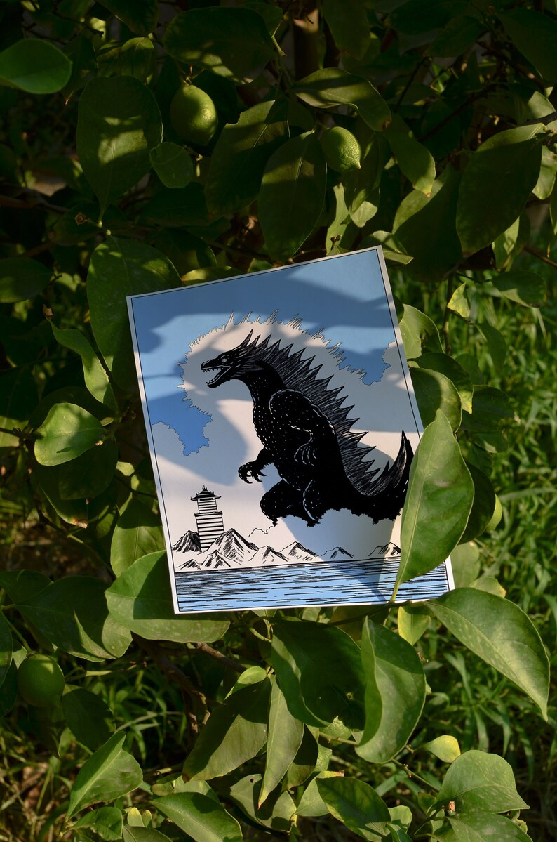 Vintage Godzilla Art Print Abstract Monster Illustration - Etsy