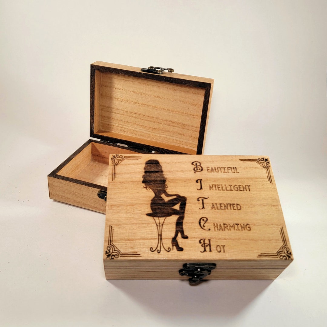 B*TCH Laser Engraved Wooden Box for Women Empowerment | Girl Boss Gift ...