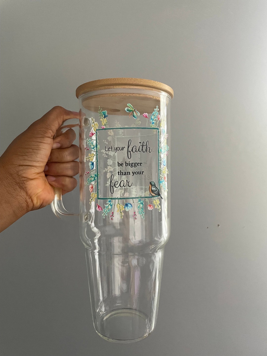 40oz Glass Tumbler, Faith Over Fear Glass Cup, Libbey Can,glass Cans ...