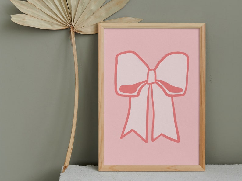 Pink Preppy Bow Poster, Coquette Room Decor, Balletcore Digital Print ...
