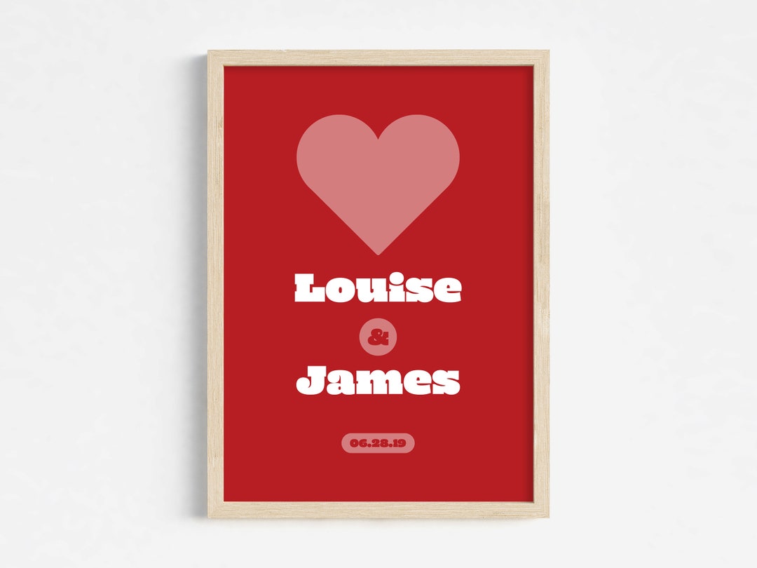 Customizable Love Heart Digital Print, Personalized Valentine Wall Art ...
