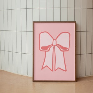 Pink Preppy Bow Poster, Coquette Room Decor, Balletcore Digital Print ...