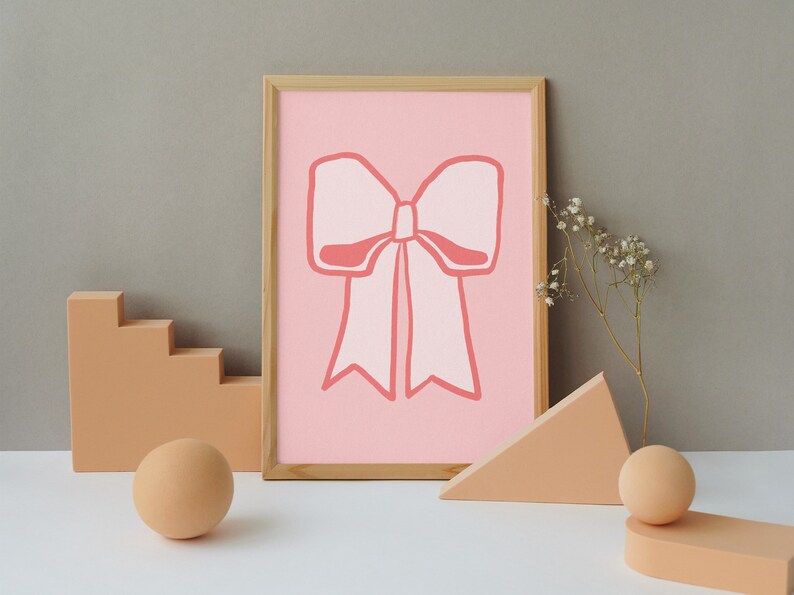 Pink Preppy Bow Poster, Coquette Room Decor, Balletcore Digital Print ...