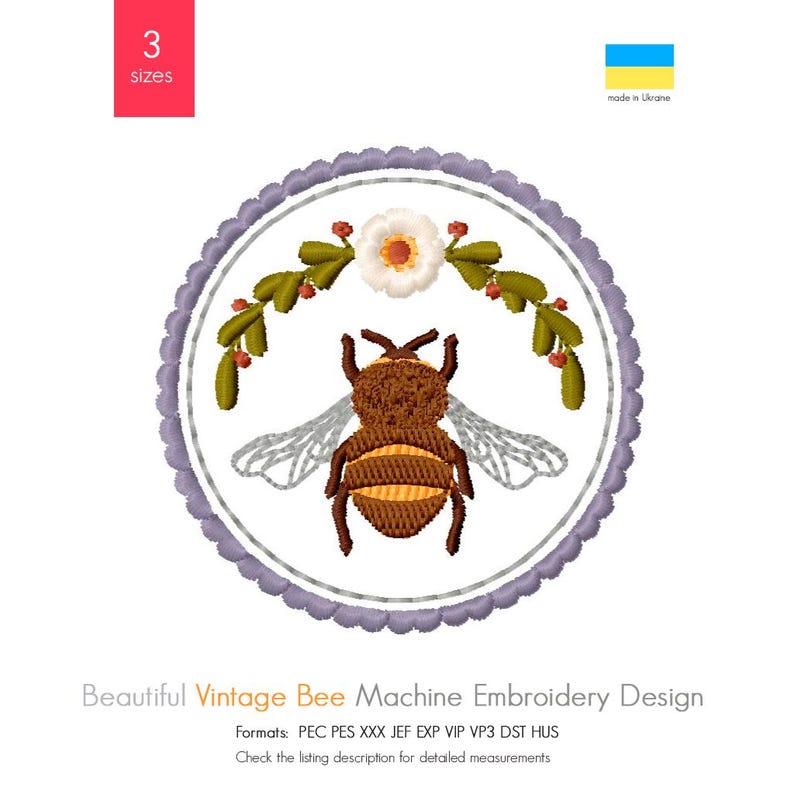 Vintage Bee Machine Embroidery Design, Digital Machine Embroidery File ...