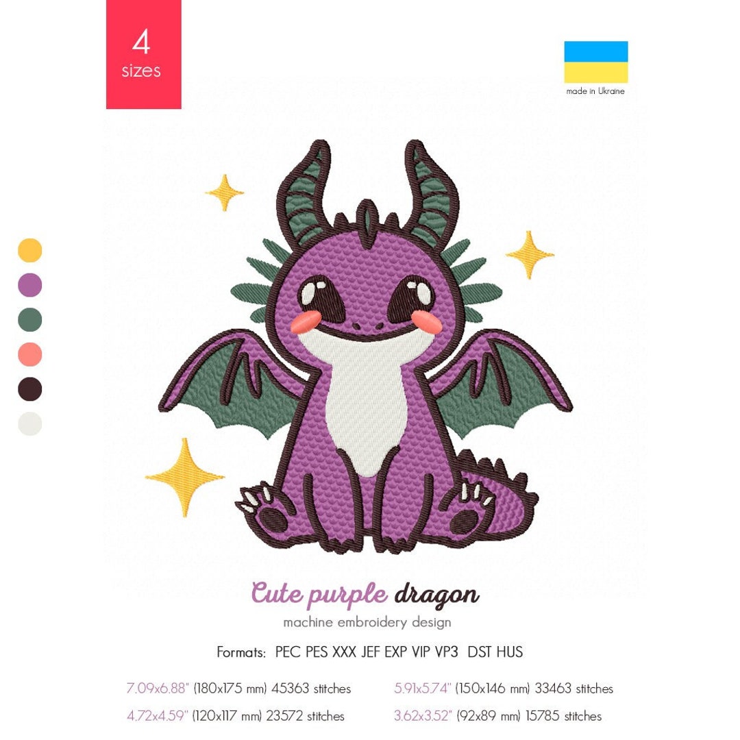 Purple Dragon Machine Embroidery Design. Small Dragon Machine ...