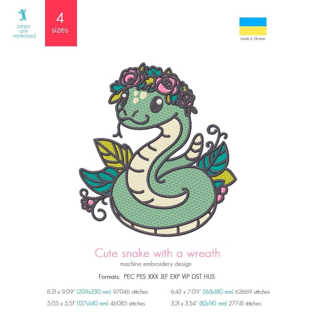 Cute Snake Machine Embroidery. Snake Embroidery. Machine Embroidery for ...