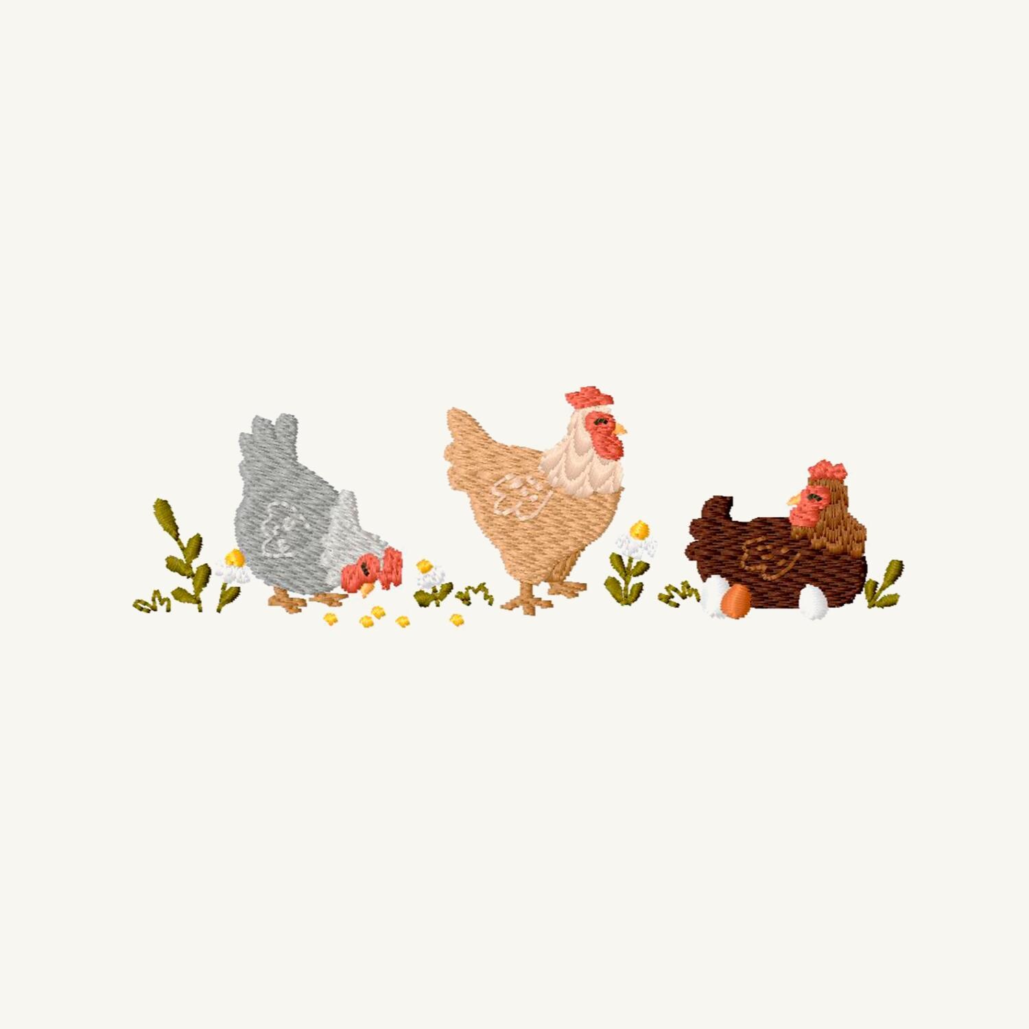 Cute Chicken Trio Embroidery Design, Farmhouse Hen Motif (instant ...
