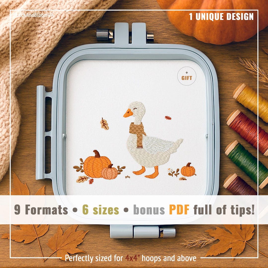 Cozy Goose With Pumpkins Machine Embroidery Design, Fall Kitchen Decor ...