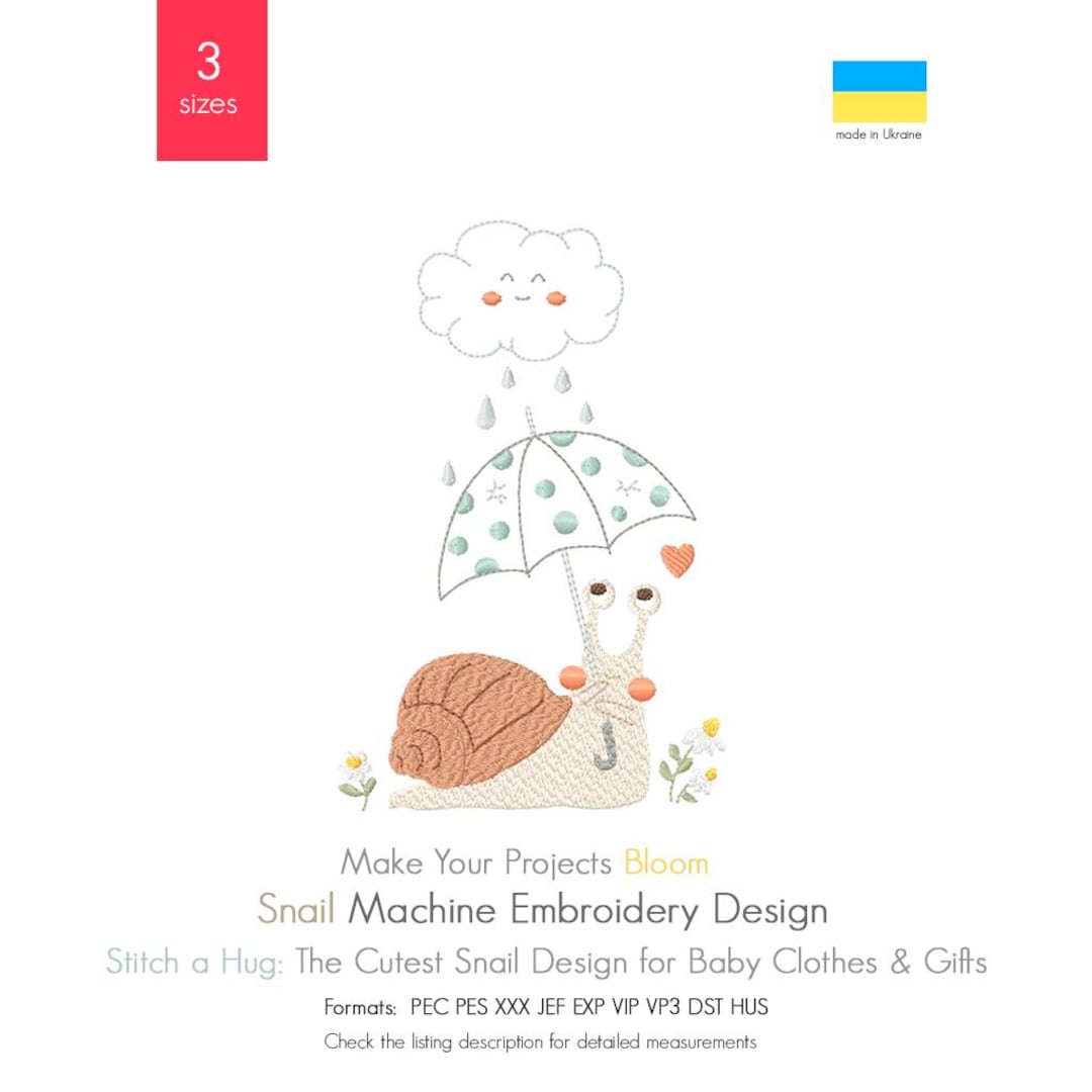 Snail Machine Embroidery Design With Umbrella and Cloud – Baby Cute ...