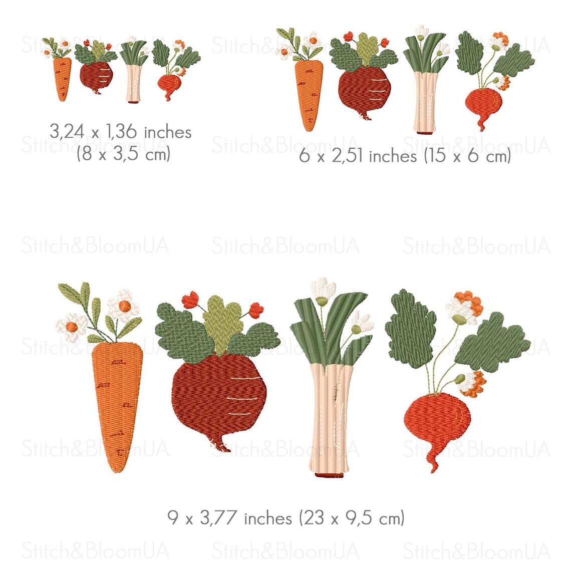 Farm Vegetables Machine Embroidery Design, Carrot Beet Leek Turnip ...