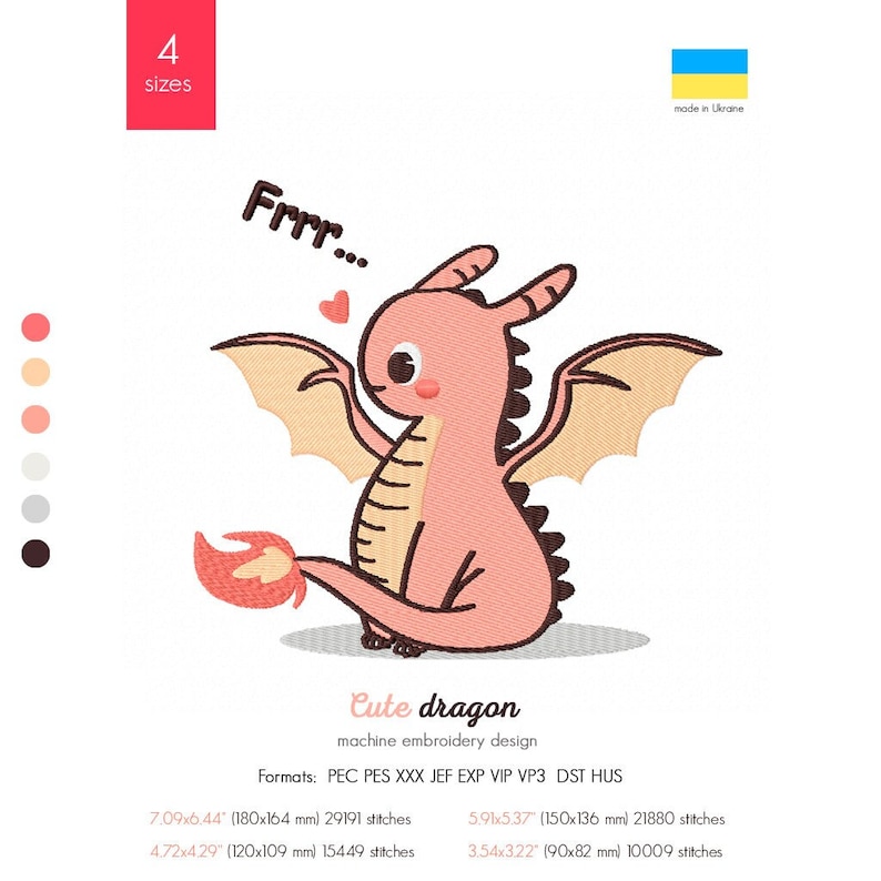 Dragon Machine Embroidery Design. Cute Dragon Machine Embroidery Design ...
