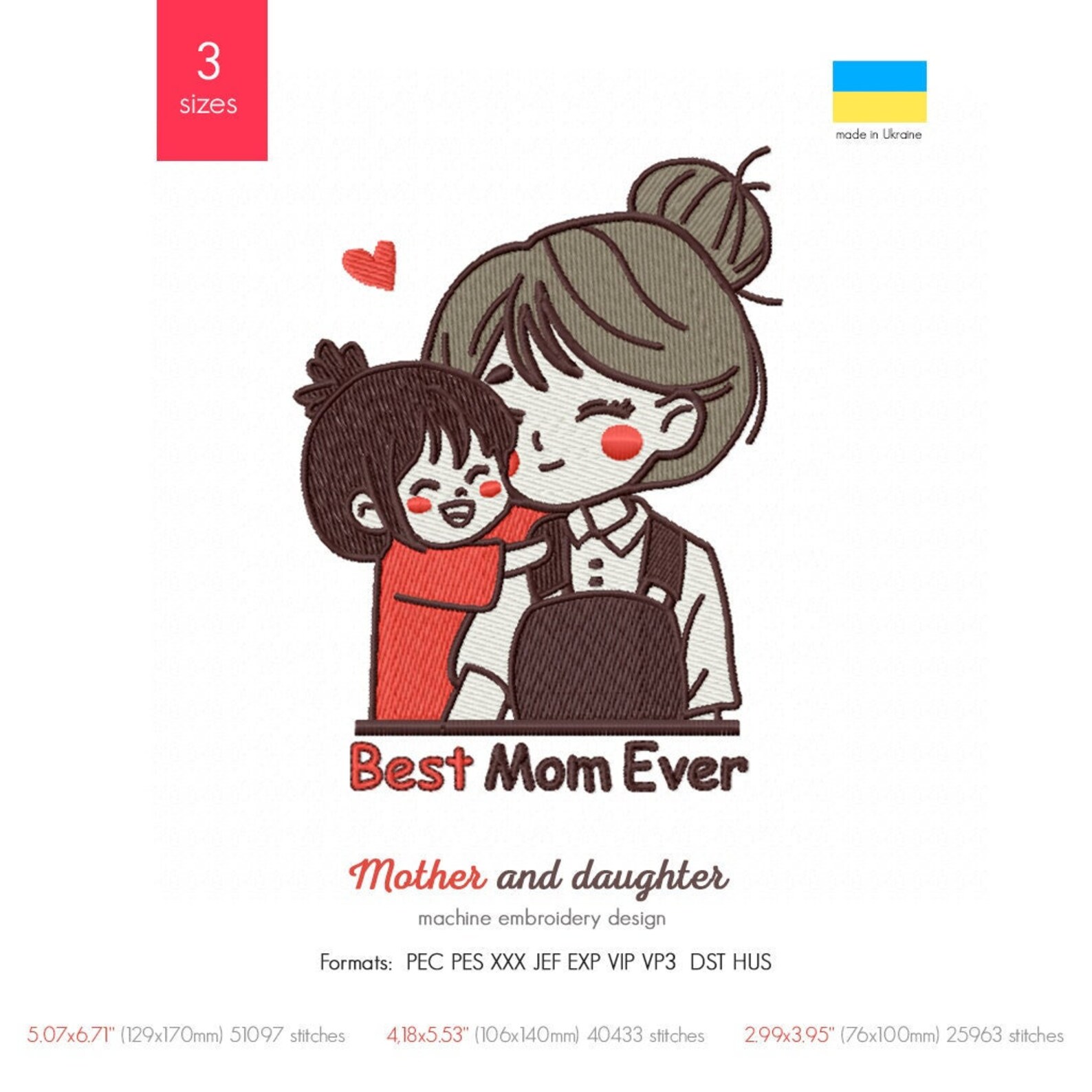 Mother and Daughter Machine Embroidery Design. Daughter Hugging Mother ...