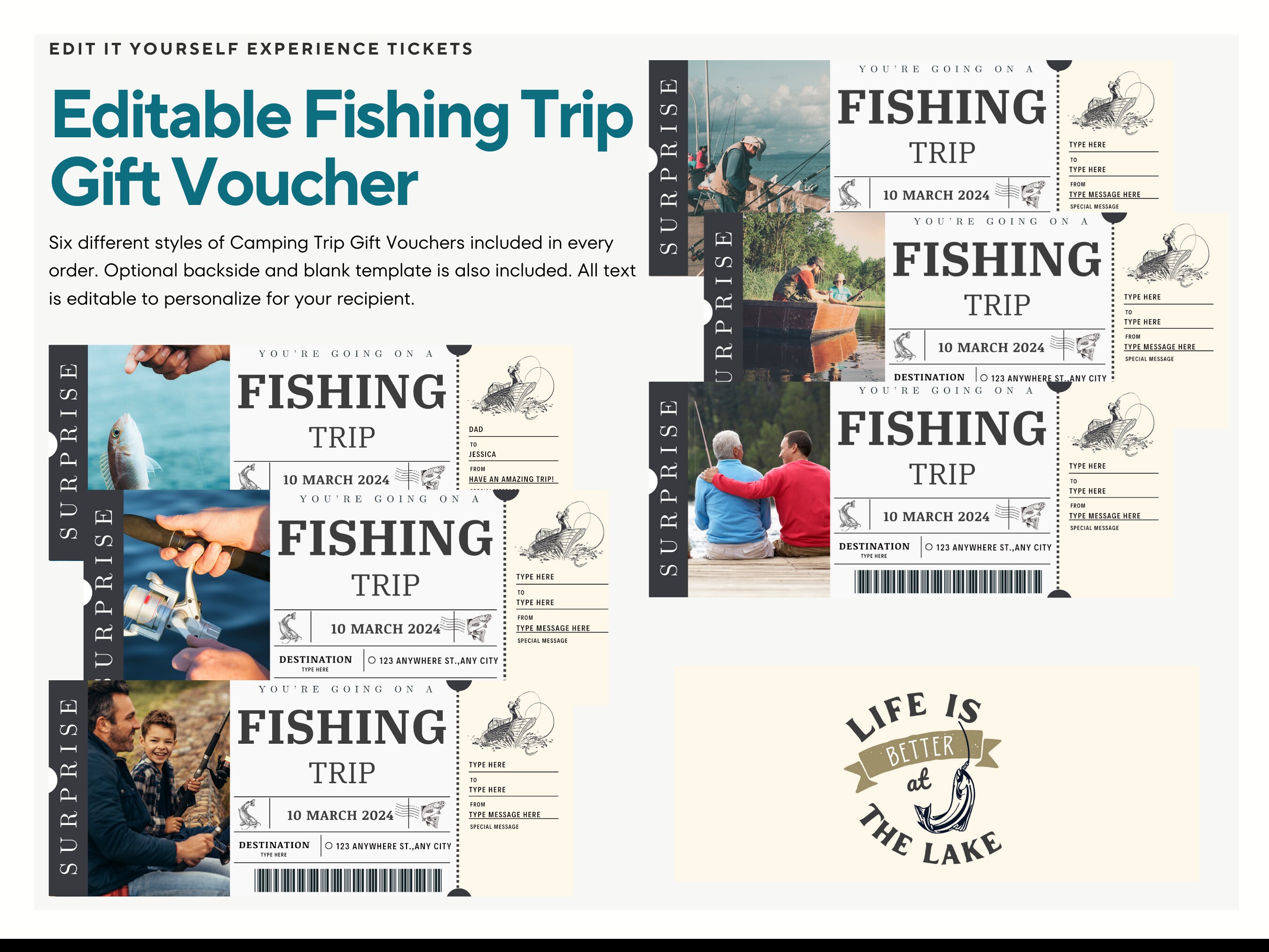 Fishing Trip Gift Voucher L Printable Gift Certificate L Editable ...