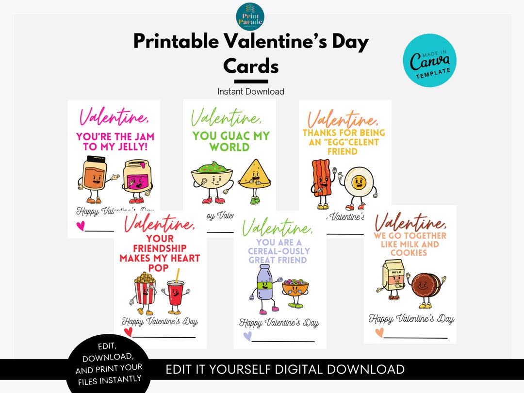 Printable Food Pairing's Valentine's Day Cards L Classroom Valentine's ...