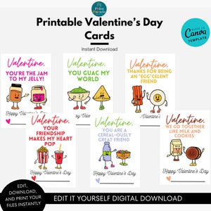 Printable Food Pairing's Valentine's Day Cards L Classroom Valentine's ...