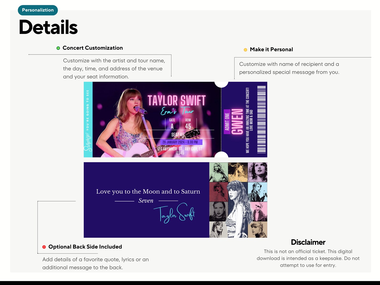 PERSONALIZED Concert or Event Ticket Stub | Print | Email Delivery ...