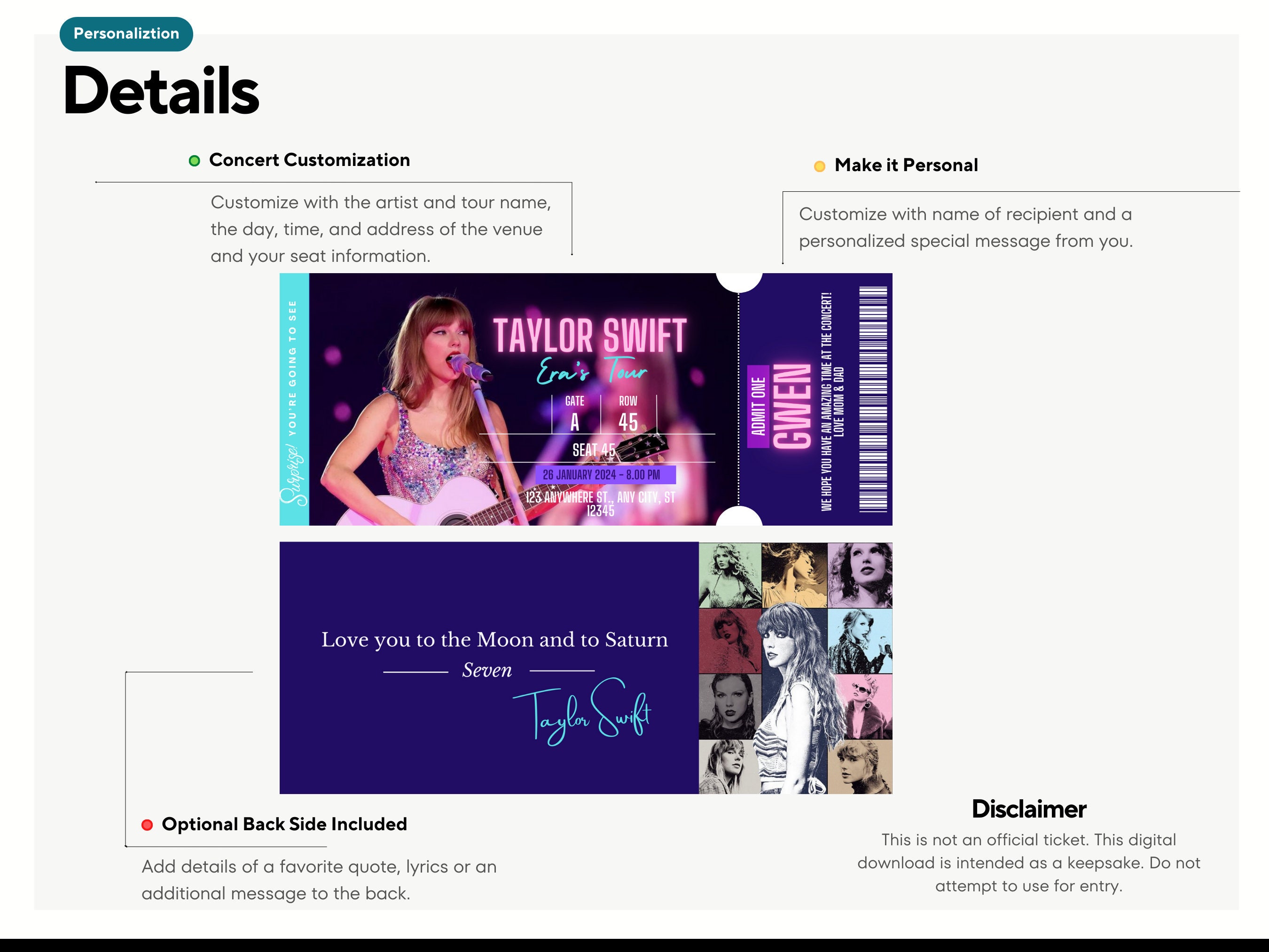 PERSONALIZED Concert or Event Ticket Stub | Print | Email Delivery ...