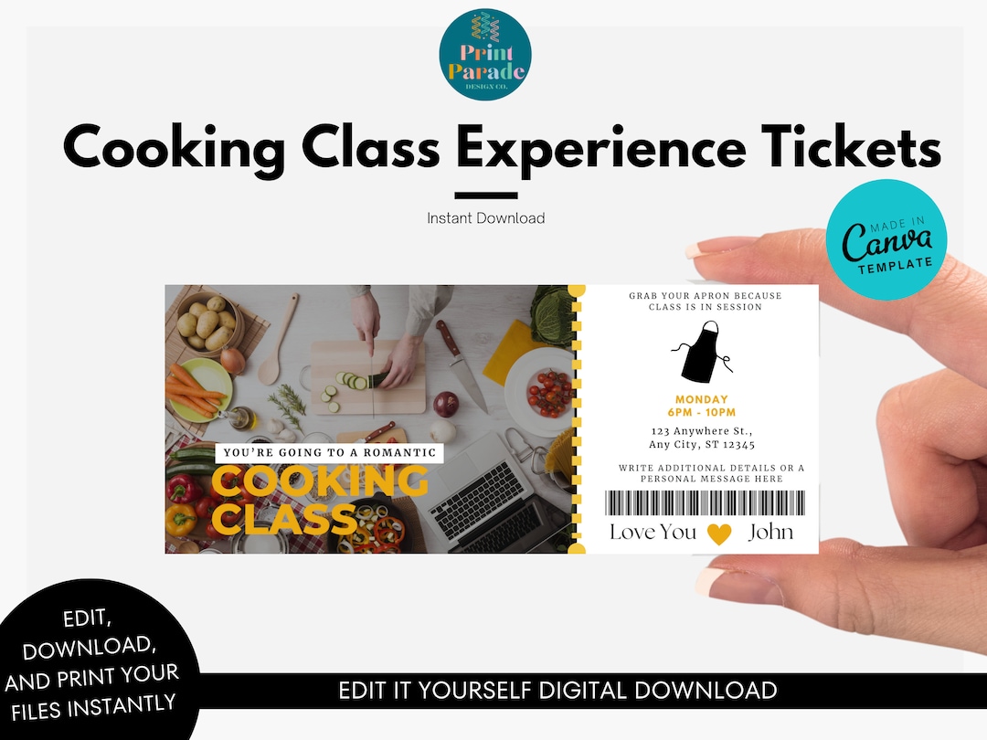 Cooking Class Ticket L Printable Tickets L Editable Voucher L Gift ...