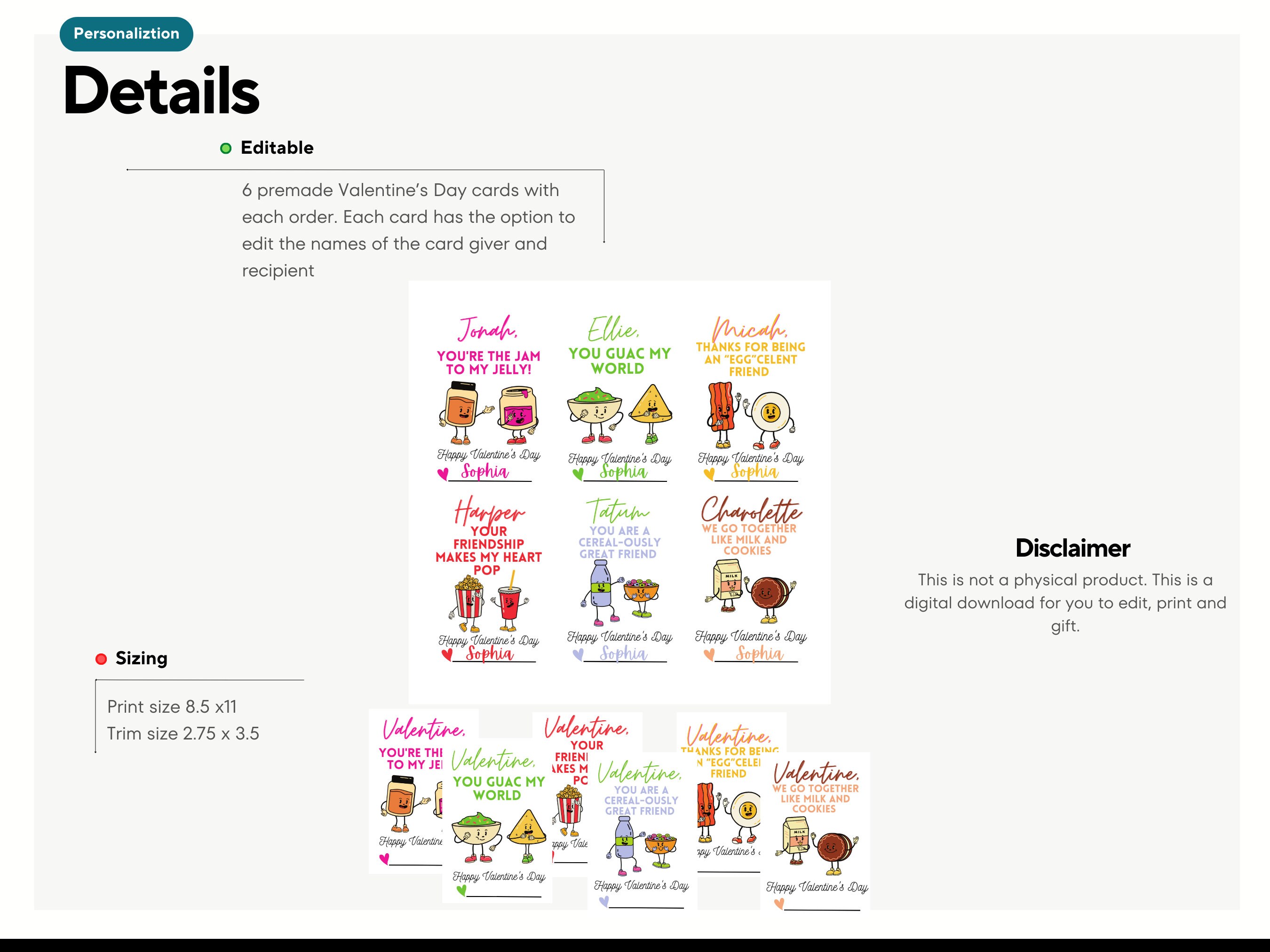 Printable Food Pairing's Valentine's Day Cards L Classroom Valentine's ...