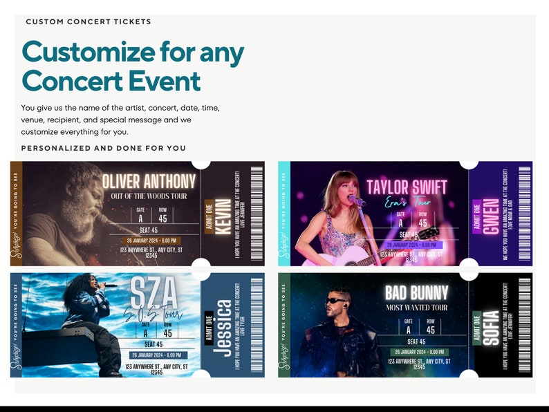 PERSONALIZED Concert or Event Ticket Stub | Print | Email Delivery ...