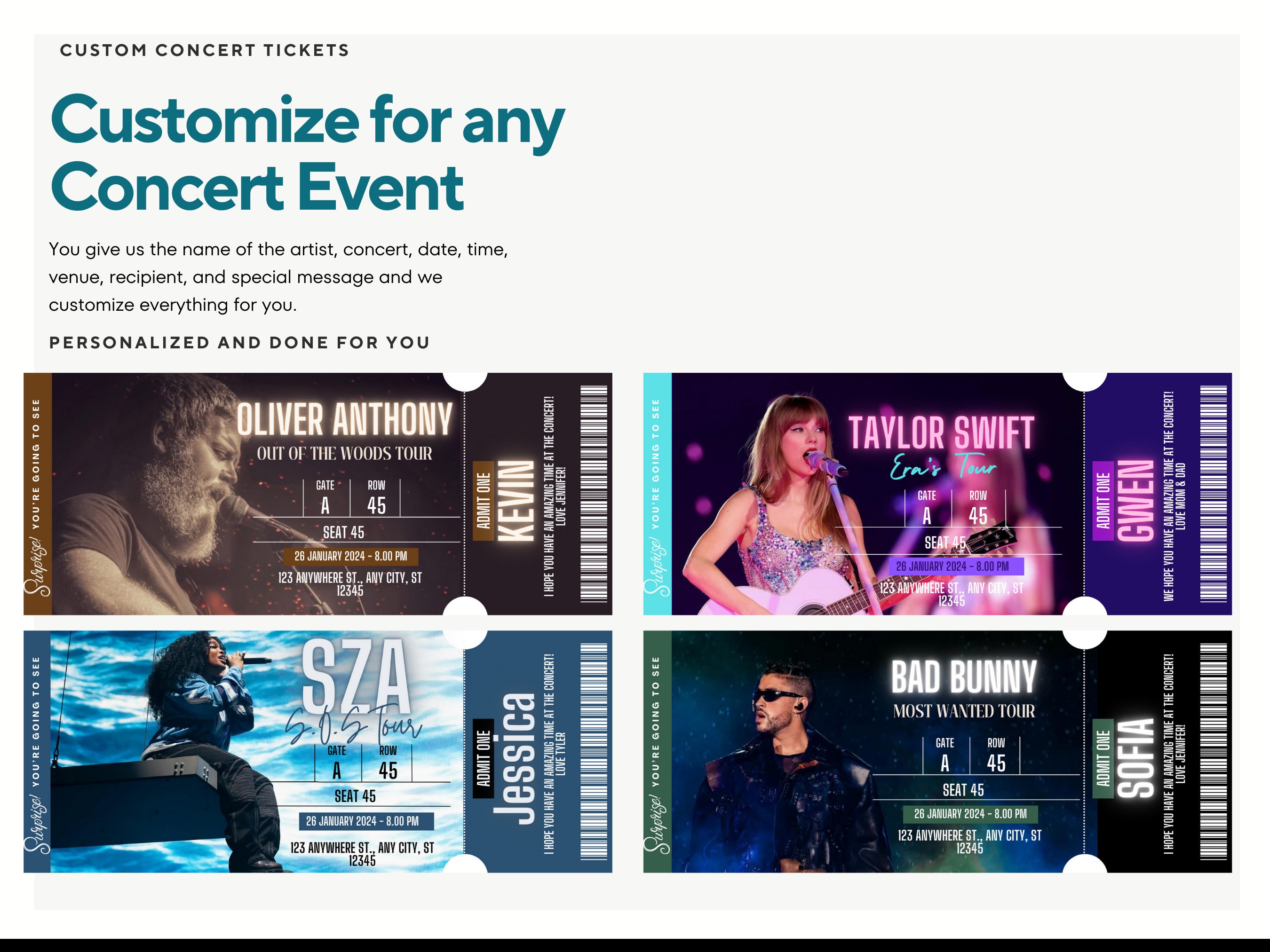 PERSONALIZED Concert or Event Ticket Stub | Print | Email Delivery ...
