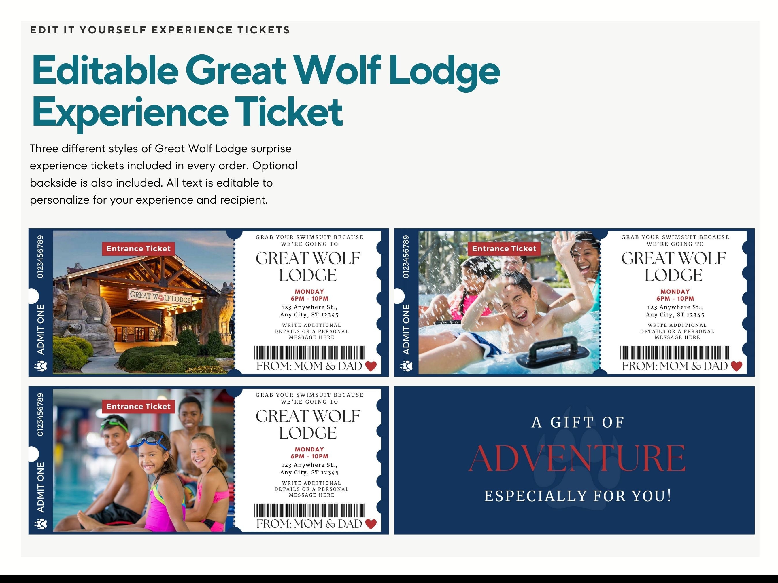 Great Wolf Lodge Experience Ticket L Editable Great Wolf Lodge Ticket L ...