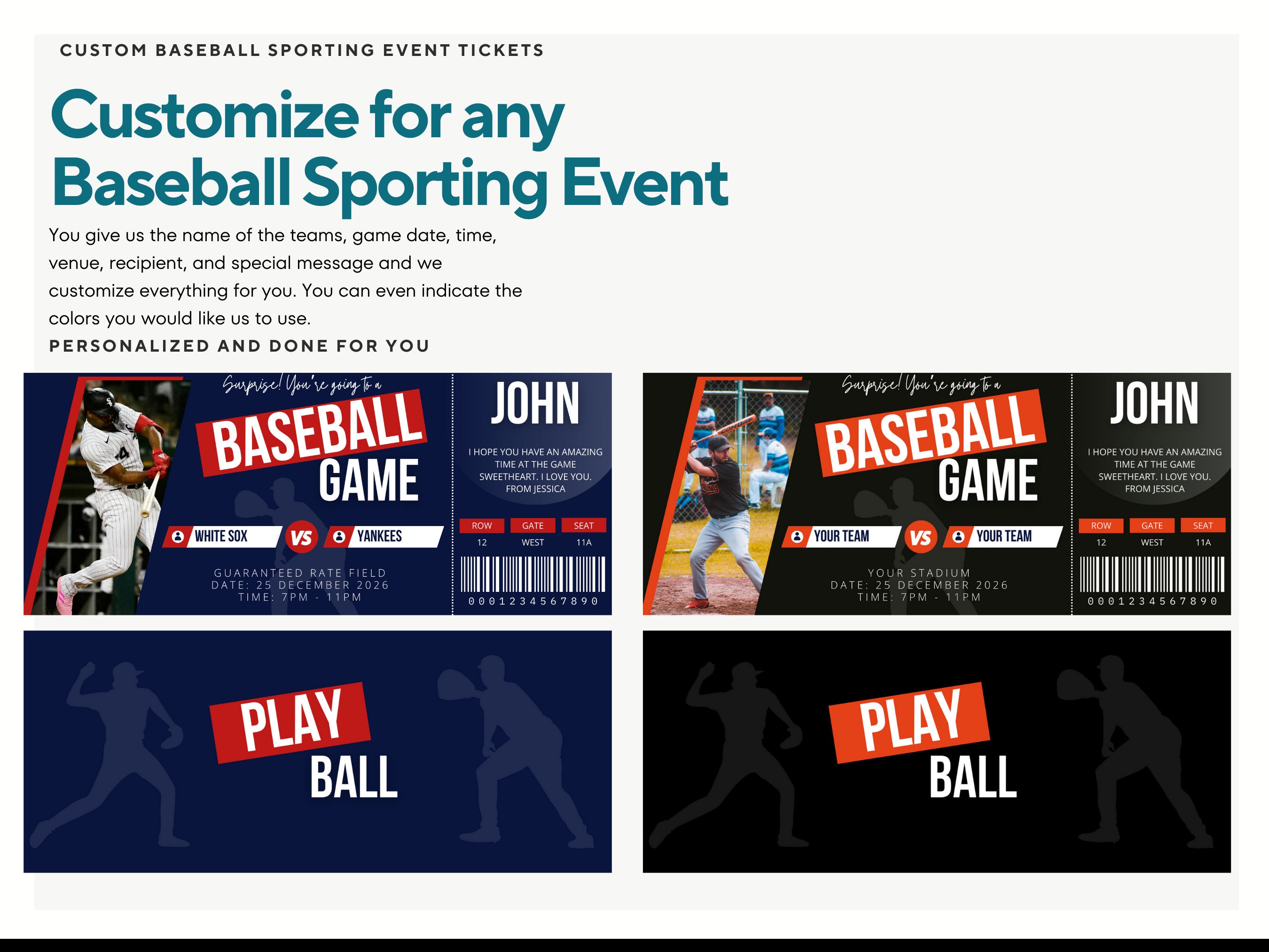 Personalized Baseball Game Ticket L Custom Tickets L Sports Ticket ...