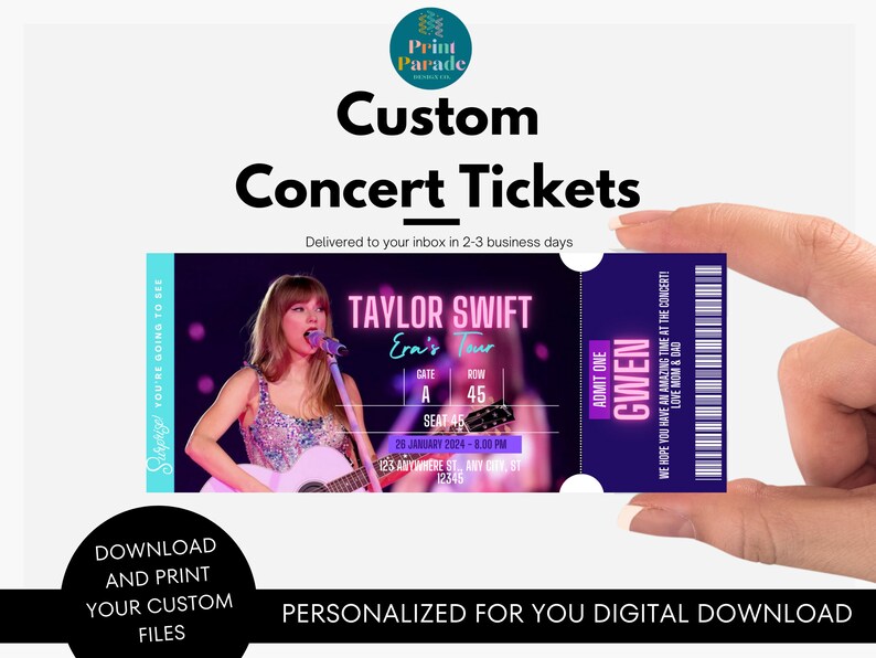 PERSONALIZED Concert or Event Ticket Stub | Print | Email Delivery ...