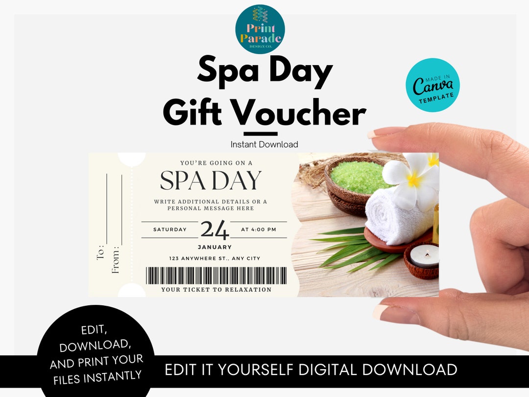 Spa Day Voucher L Printable Gift Certificate L Editable Voucher L Gift ...