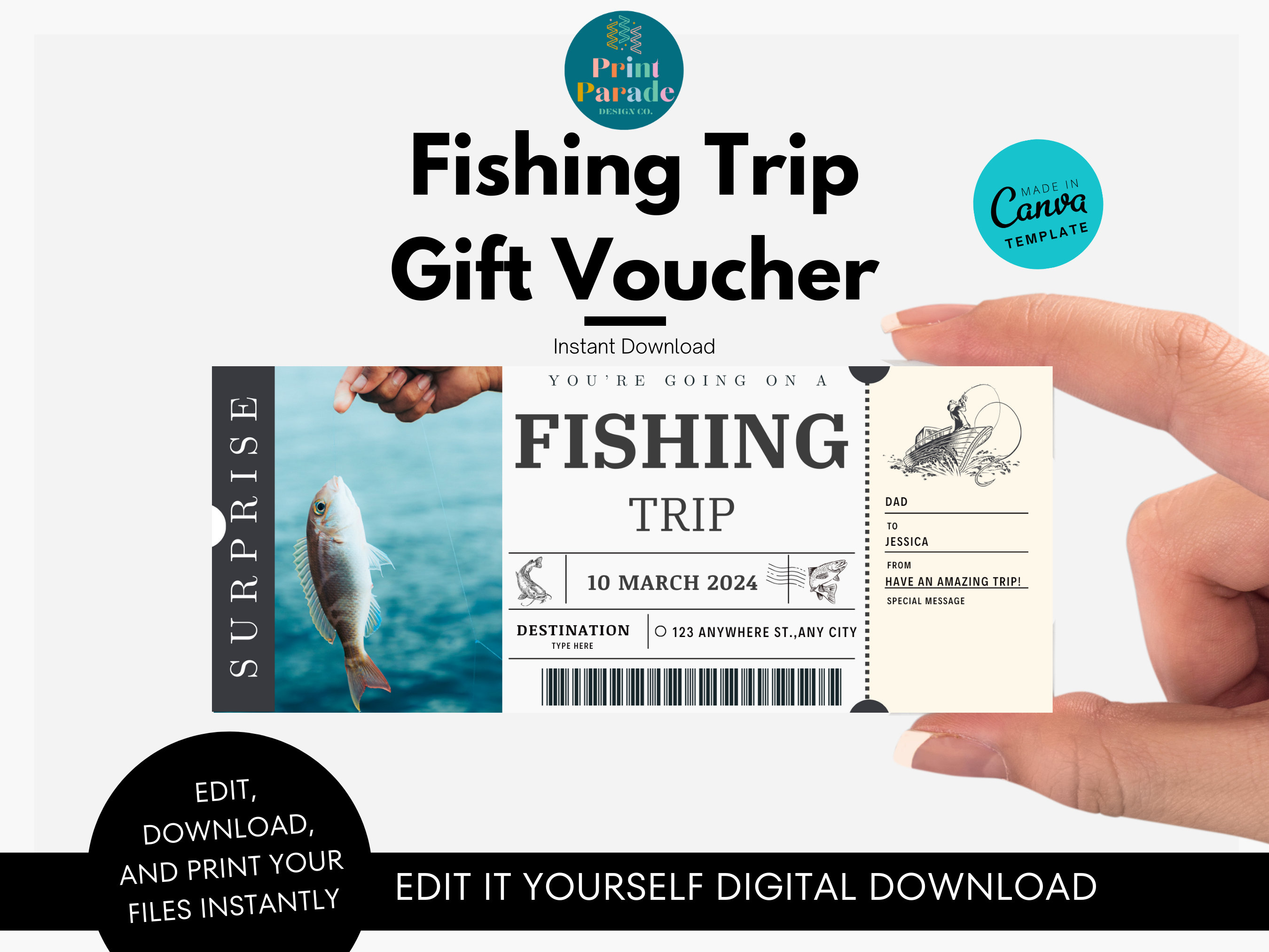 Fishing Trip Gift Voucher L Printable Gift Certificate L Editable ...