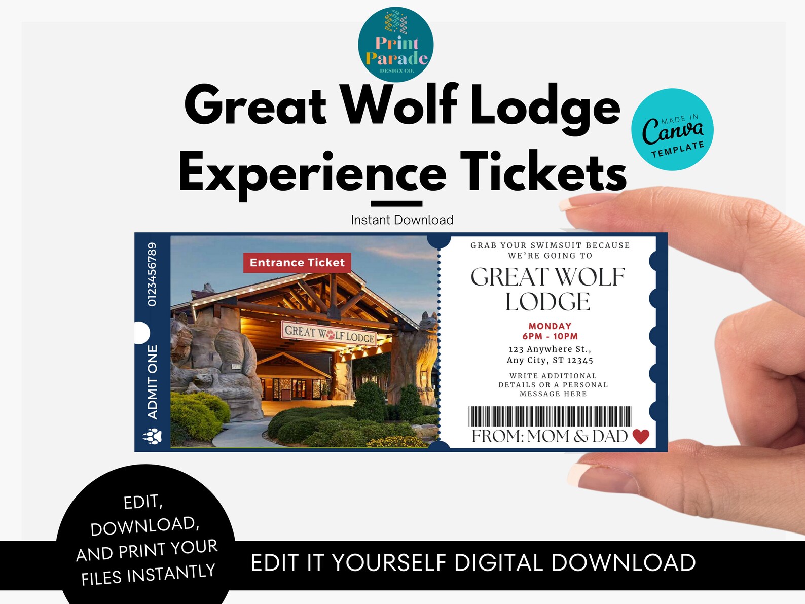 Great Wolf Lodge Experience Ticket L Editable Great Wolf Lodge Ticket L ...
