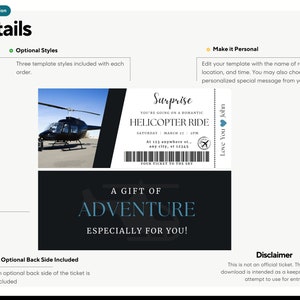 Helicopter Ride Ticket L Printable Tickets L Editable Voucher L Gift ...