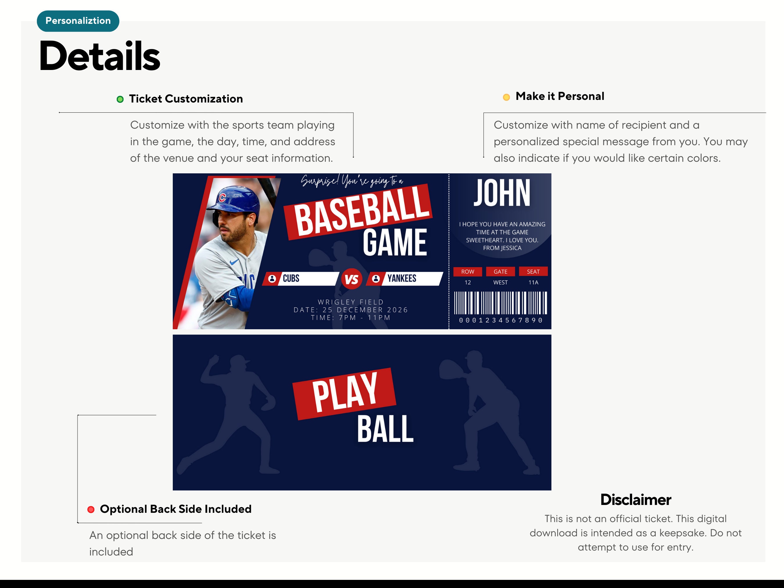 Personalized Baseball Game Ticket L Custom Tickets L Sports Ticket ...