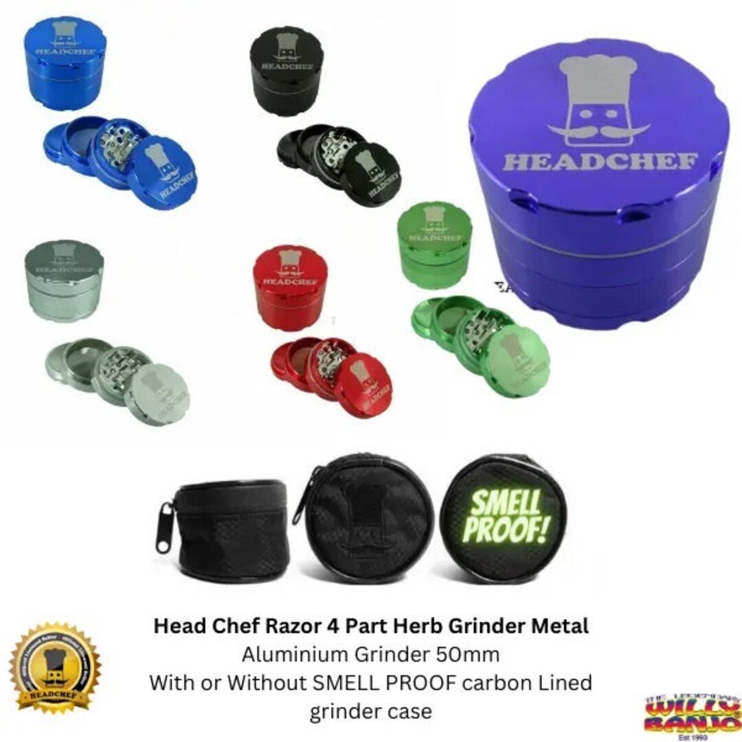 Head Chef Razor 4 Part Herb Grinder Metal Aluminium Grinder 50mm ...