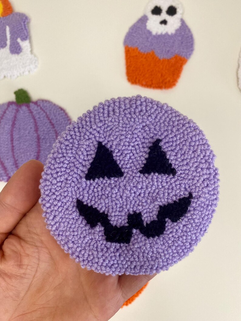 Punch Needle Halloween Coaster, Halloween Home Decor, Handmade Halloween Gift, Ghosts and ...