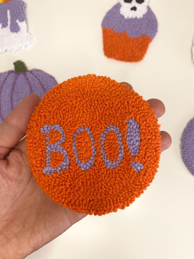 Punch Needle Halloween Coaster, Halloween Home Decor, Handmade Halloween Gift, Ghosts and ...