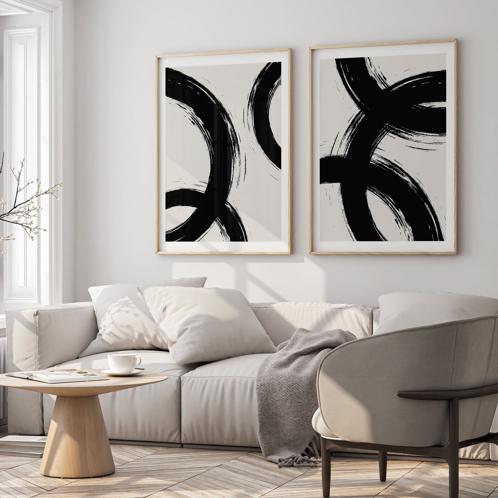 Modern Minimal Neutral Gallery Wall Art Set of 2 Black and Beige ...