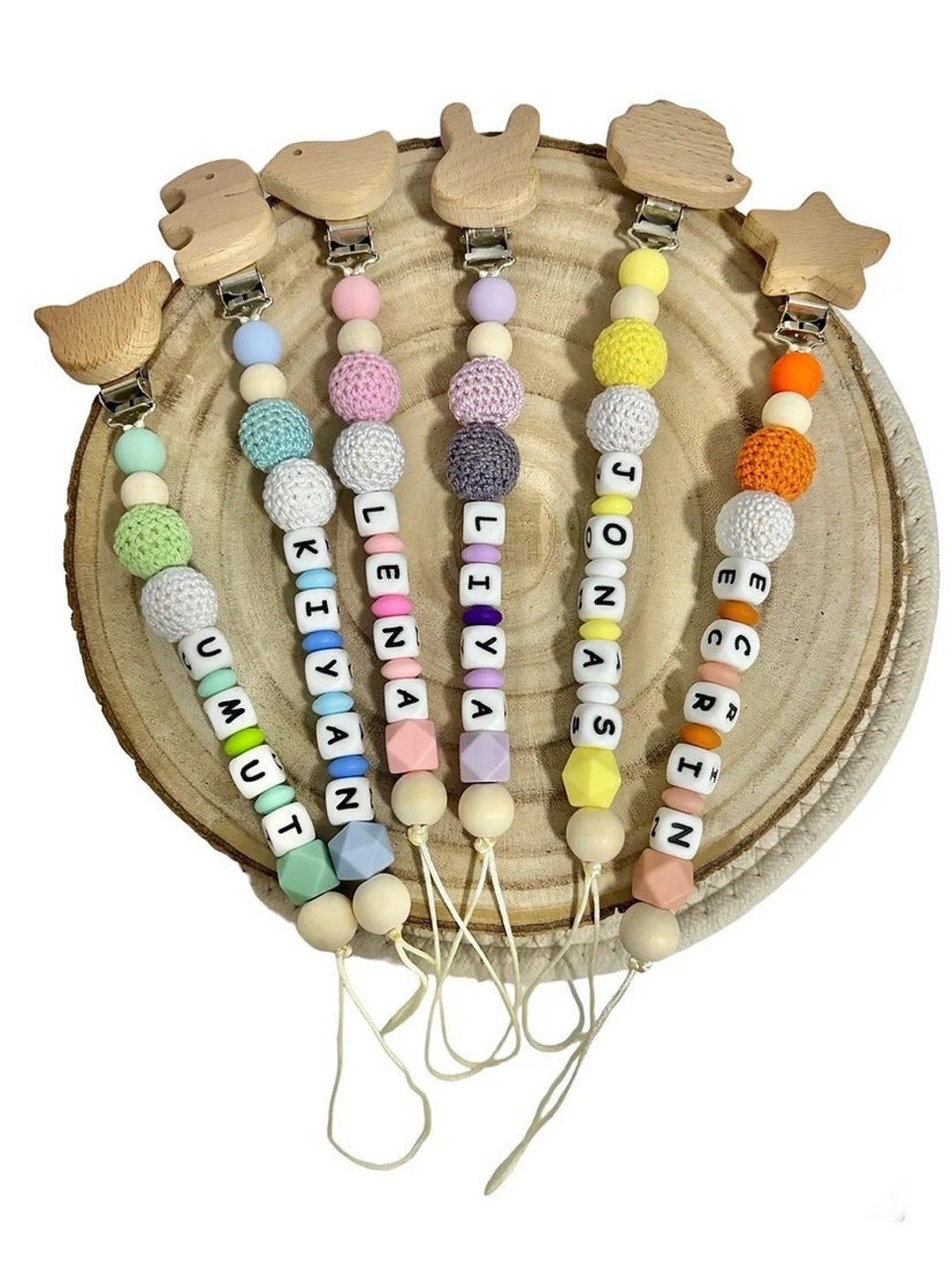 Personalized Pacifier Chain With Name, Motif and Crochet Beads ...