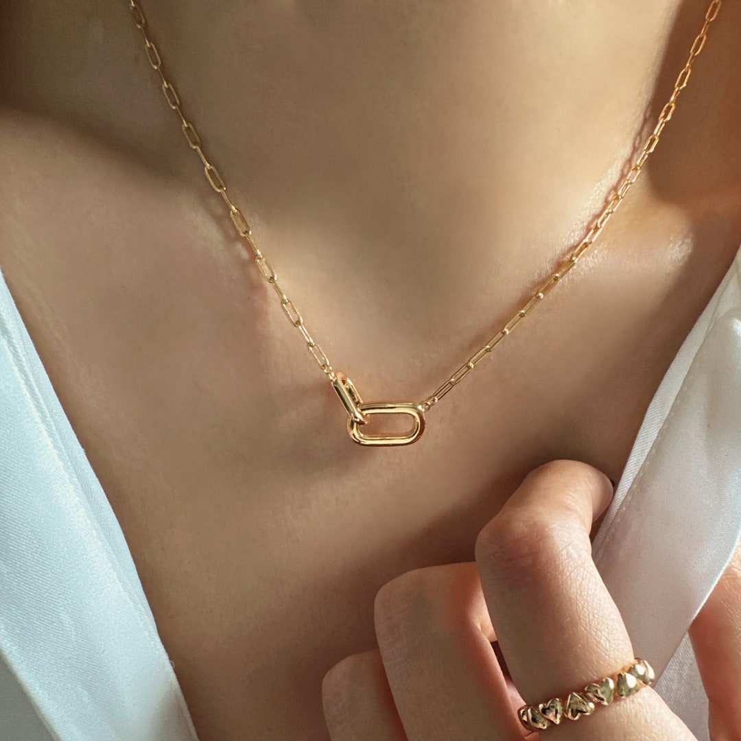 Interlocking Paperclip Chain Necklace, Chunky Gold & Silver Jewelry ...