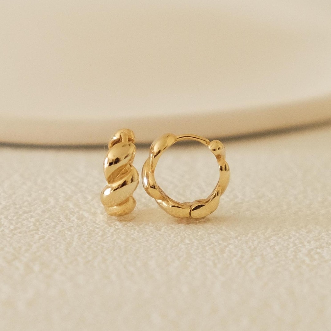 Dainty Small Silver Hoop Earrings, Minimalist Huggie Earrings, Twisted ...