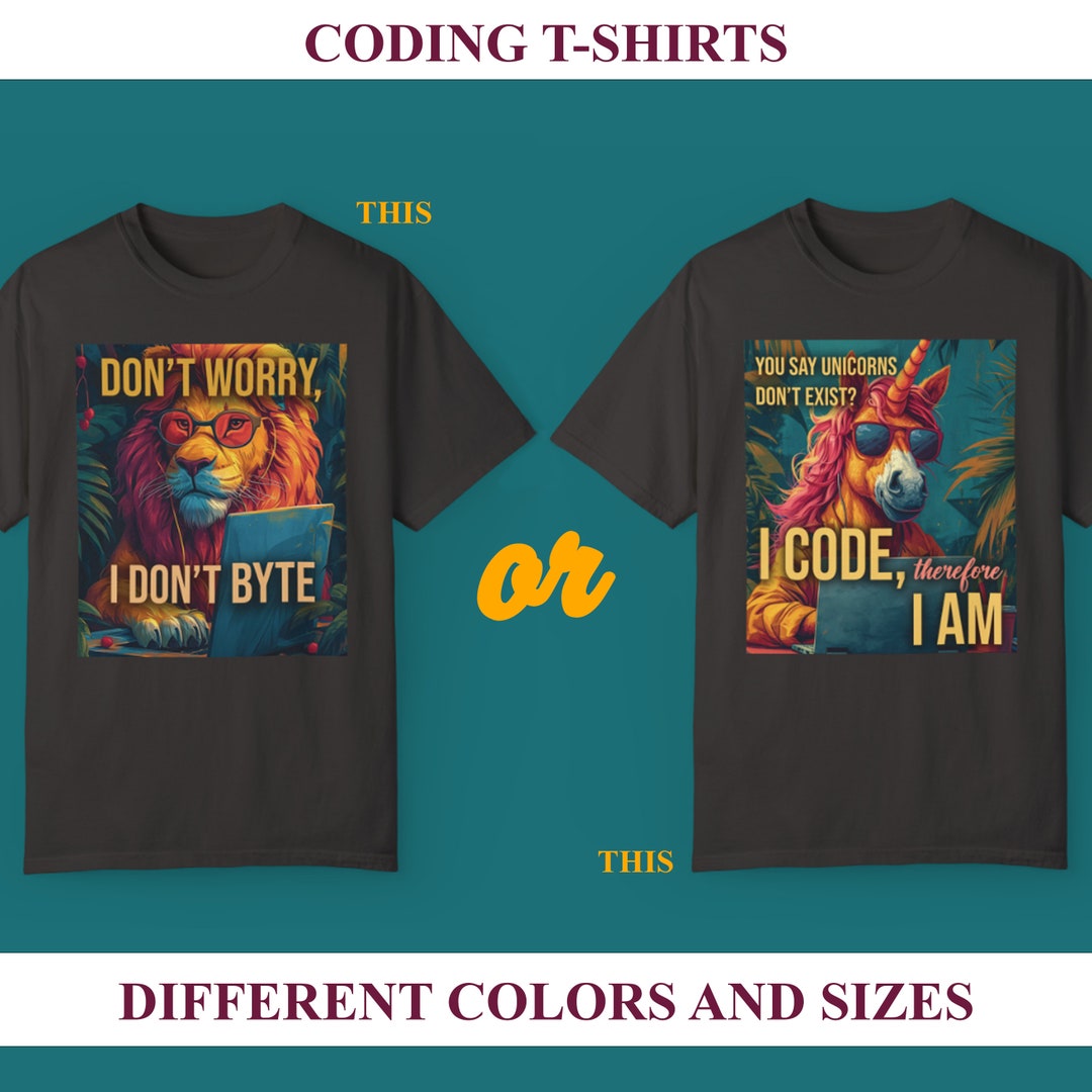 Lion Coding Tee, Unicorn Programming T-shirt, Funny Gift, Computer Nerd ...