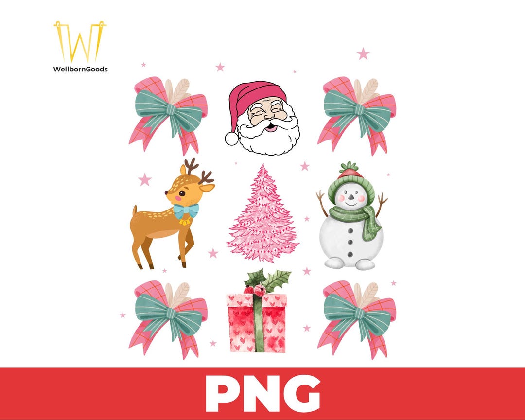 Pink Bow Christmas Png, Coquette Pink Christmas PNG, Trendy Santa Png ...