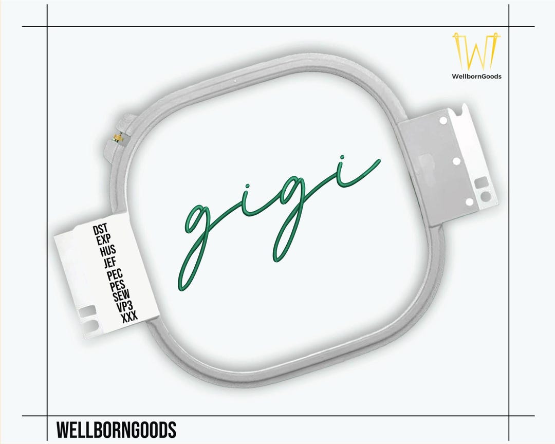 Gigi Script Font Style Embroidery Design, Grandma Embroidered File ...