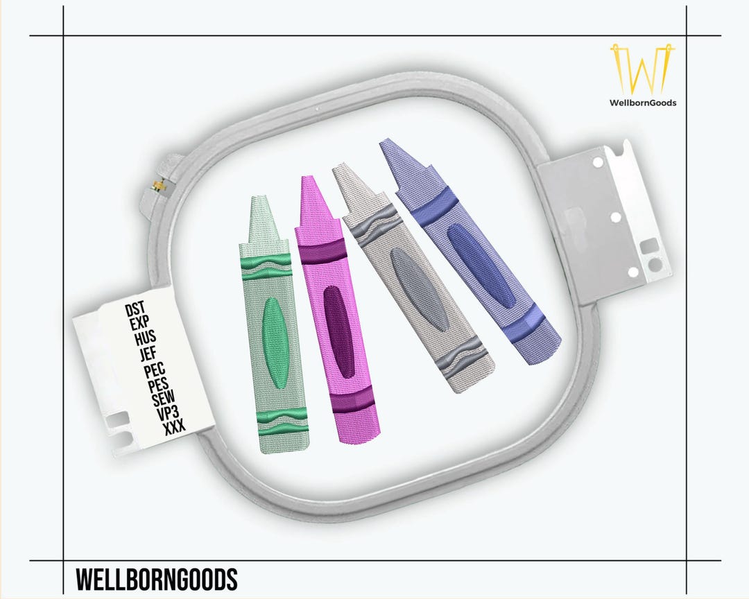 Crayon Embroidery Design, Mini Crayon Machine Embroidery Design, Back ...